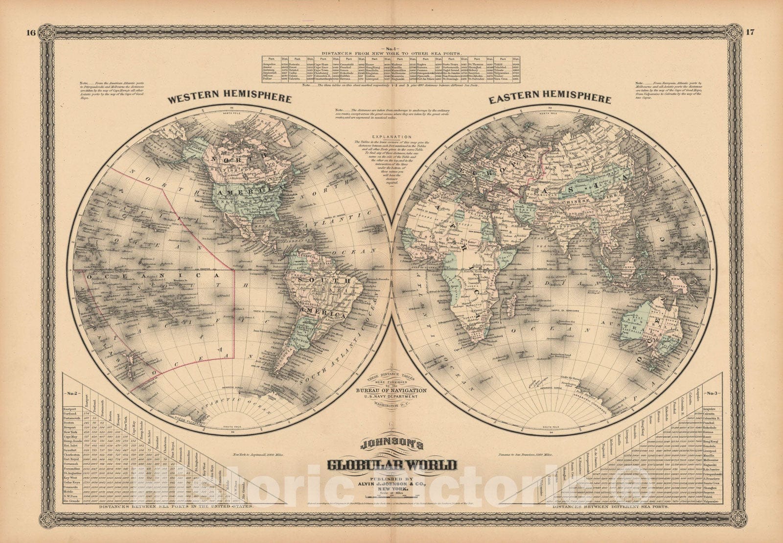 Historic Map : World Map 1867 , Johnson's Atlas World , Vintage Wall A ...