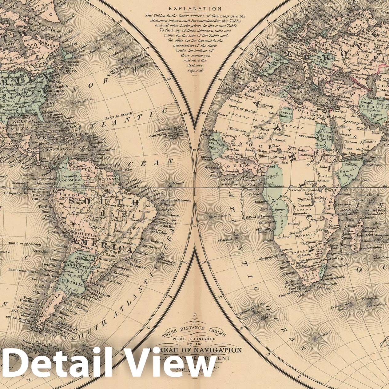 Historic Map : World Map 1867 , Johnson's Atlas World , Vintage Wall A ...