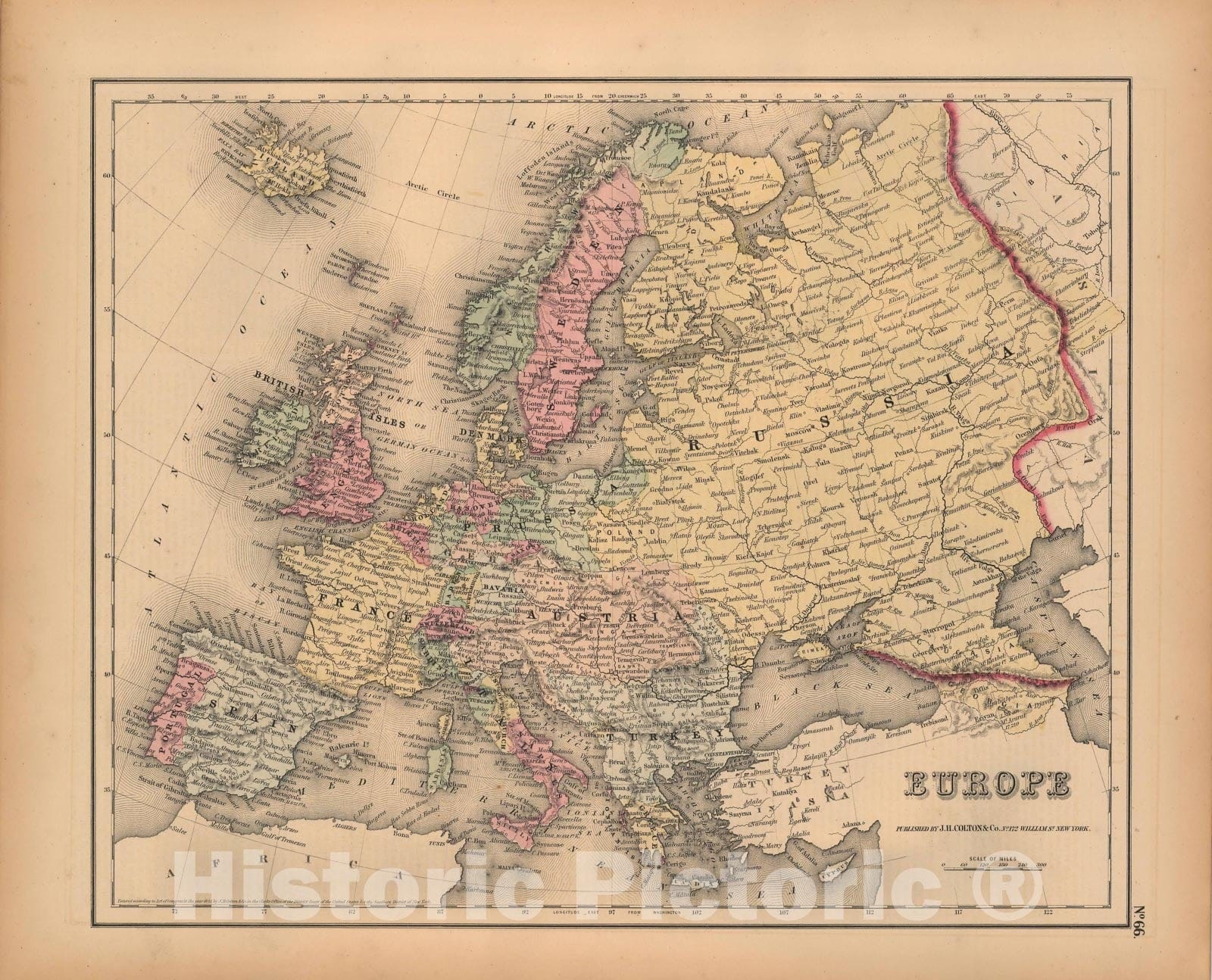 Historic Map : General Atlas (Of The World), Europe 1857 , Vintage Wal ...