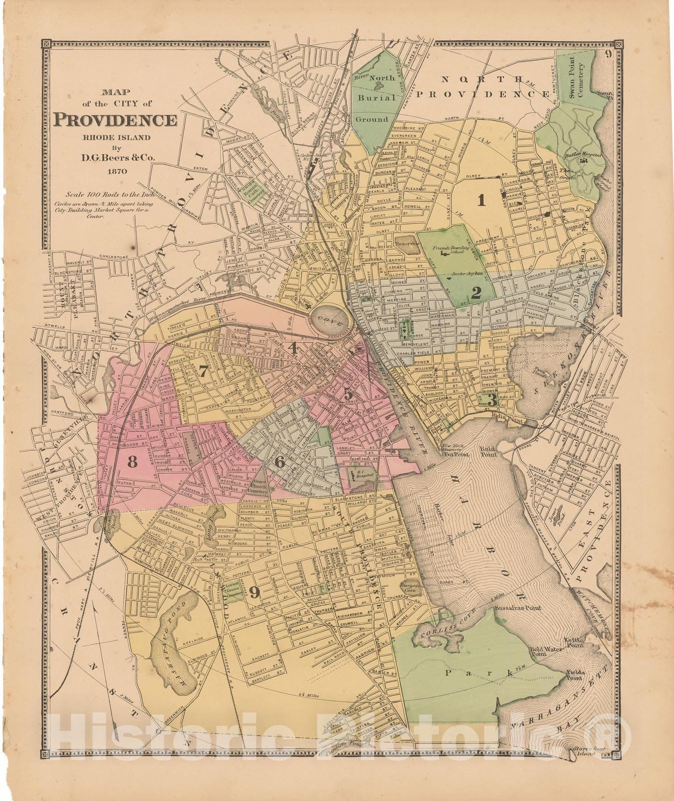 Historic Map : Atlas State of Rhode Island, Providence 1870 , Vintage ...
