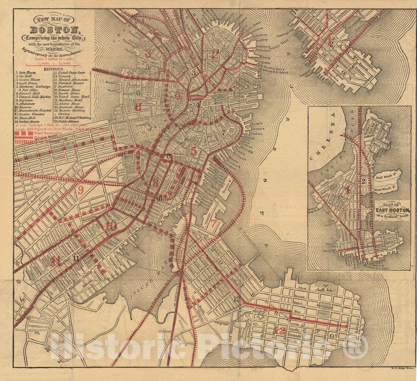 Historic Map : Boston 1866 , v2, Vintage Wall Art – Historic Pictoric