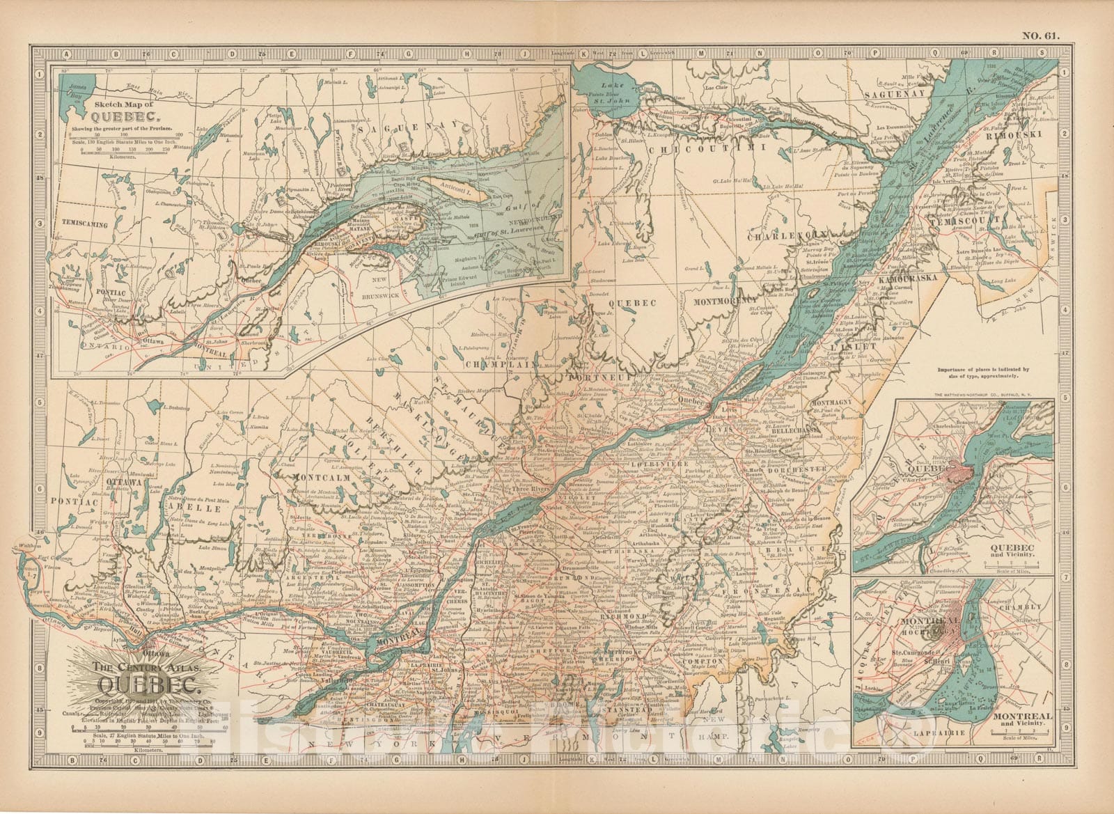 Historic Map : Quebec 1914 , Century Atlas of the World, Vintage Wall ...