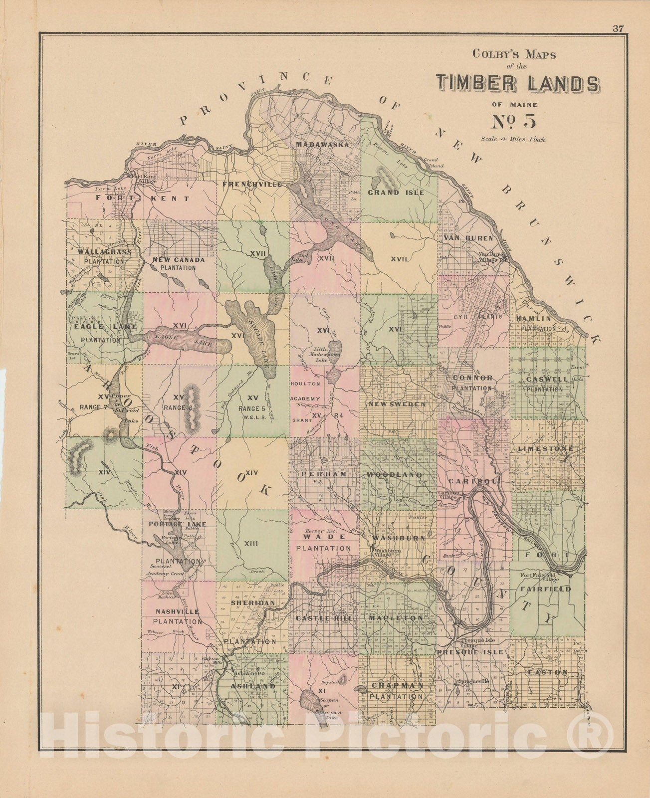 Historic Map : Atlas of Maine, Timberlands #5 1885 , Vintage Wall Art ...
