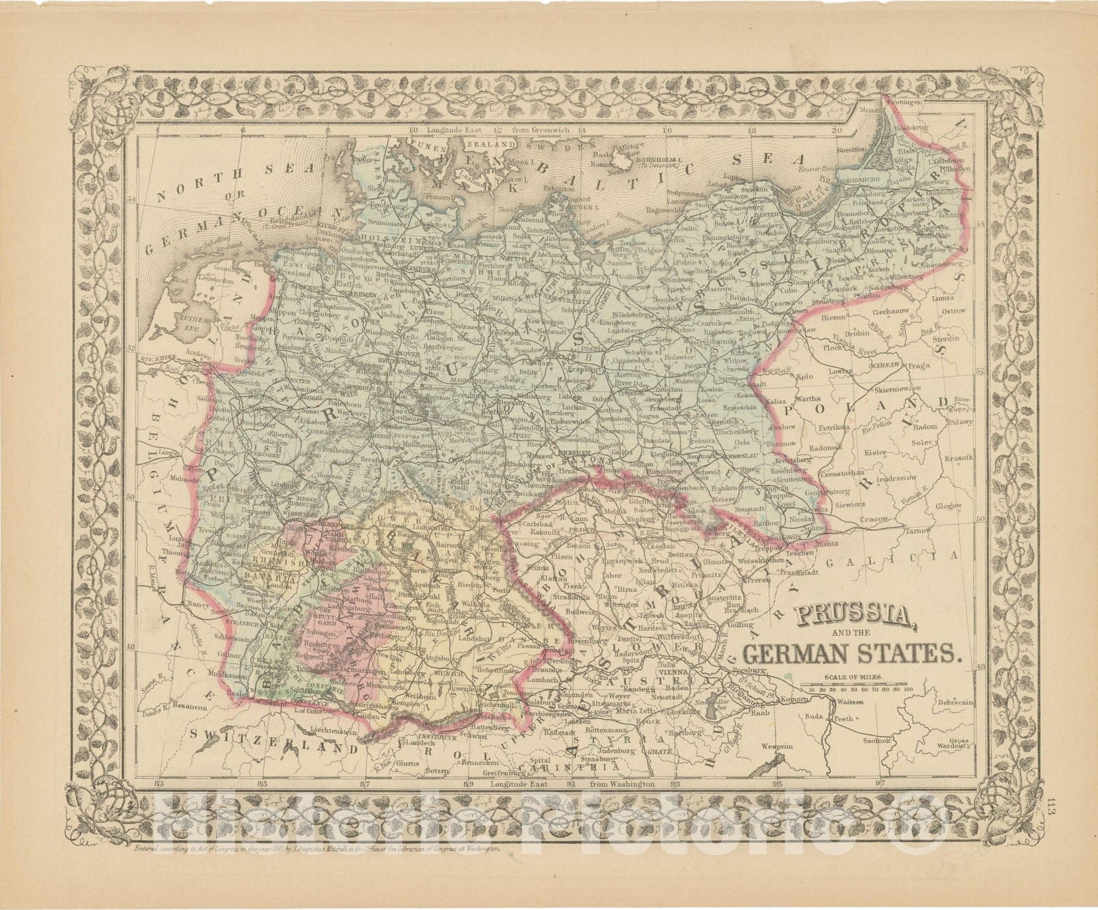 Historic Map : Prussia 1882 , Mitchell's New General Atlas , Vintage W ...