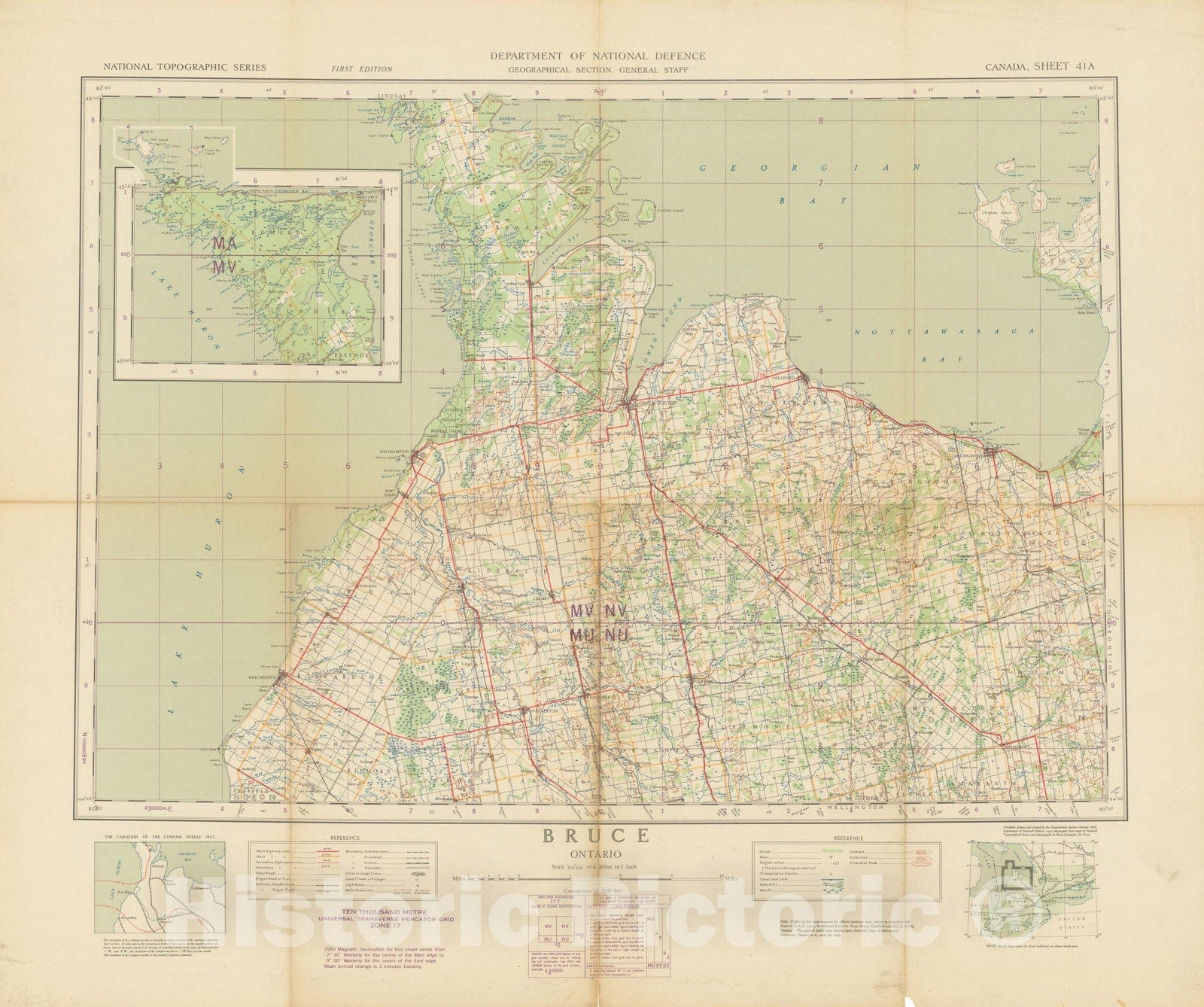 Historic Map : Canada National Topographic System, Bruce 1947 , Vintag ...