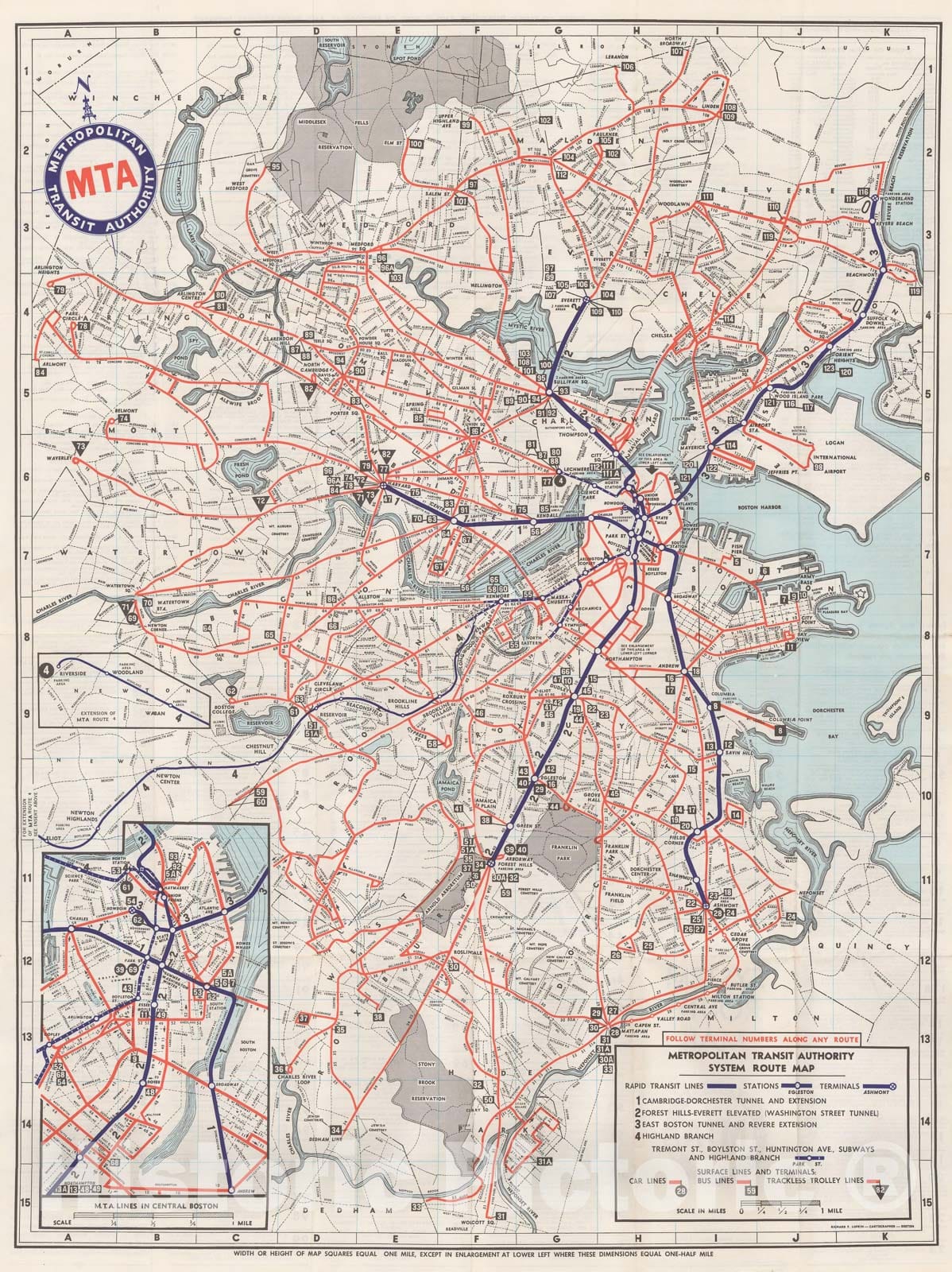 Historic Map : Greater Boston Transit Maps, Boston MTA System Route Ma ...