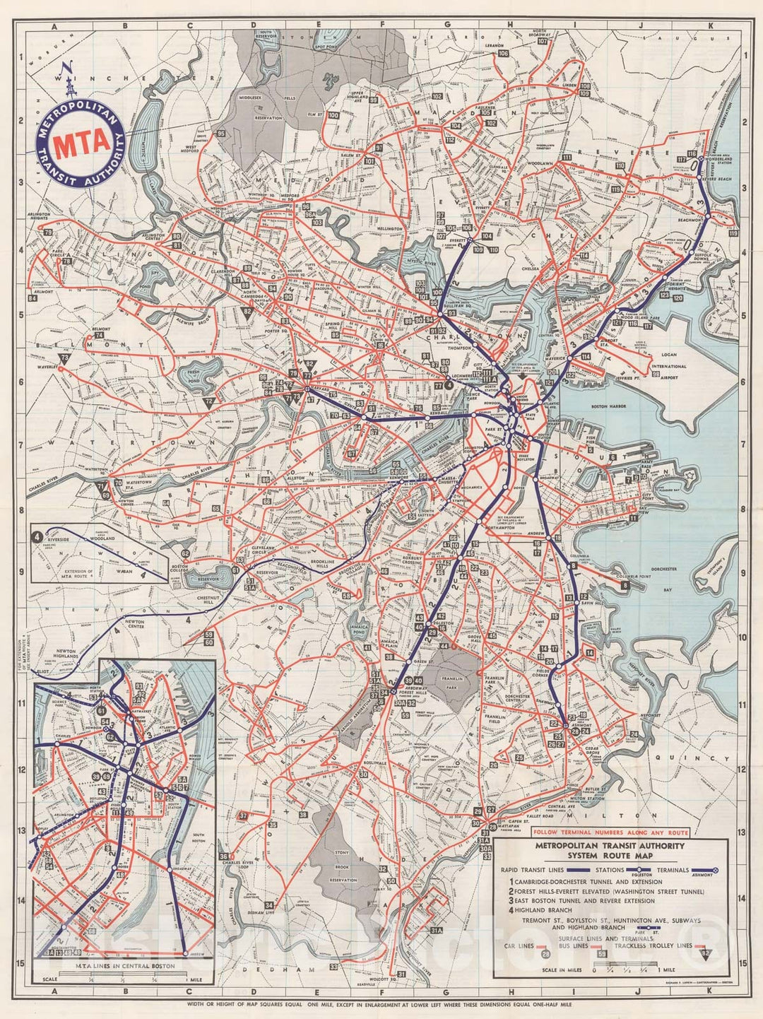 Historic Map : Greater Boston Transit Maps, Boston MTA System Route Ma ...