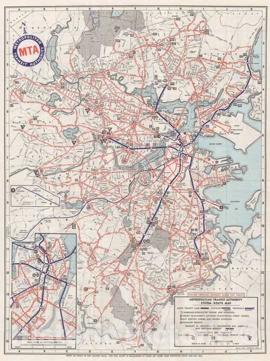 Historic Map : Greater Boston Transit Maps, Boston MTA System Route Ma ...
