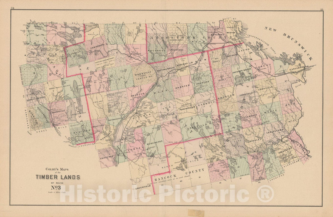 Historic Map : Atlas of Maine, Timberlands #3 1885 , Vintage Wall Art ...