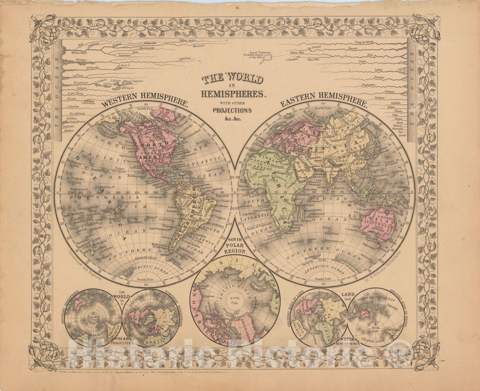Historic Map : New General Atlas, World Map 1867 , Vintage Wall Art ...
