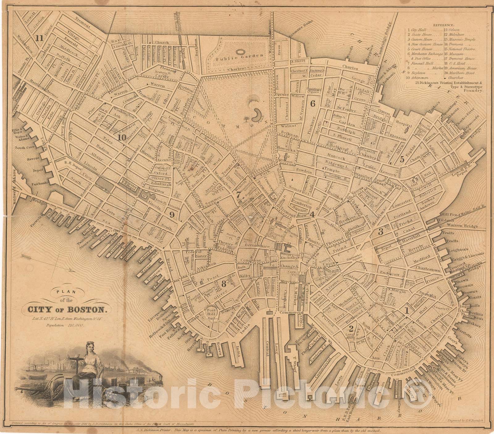 Historic Map : Boston Directory & Almanac, Boston 1844 , v2, Vintage W ...