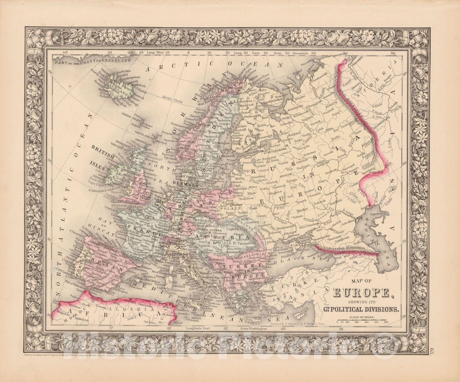 Historic Map : Europe 1864 , New General (World) Atlas , Vintage Wall ...