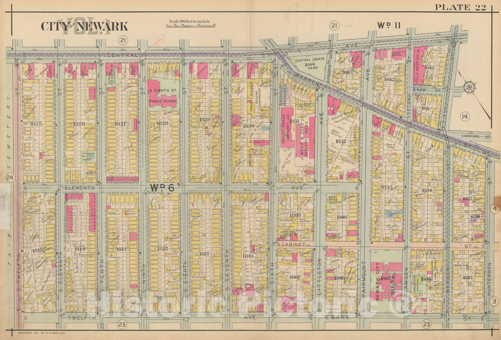Historic Map : Atlas of Newark, Volume 1, Newark 1911 Plate 022 , Vint ...