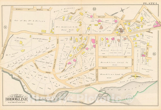 Historic Map : Atlas Town of Brookline, Brookline 1888 Plate L , Vinta ...
