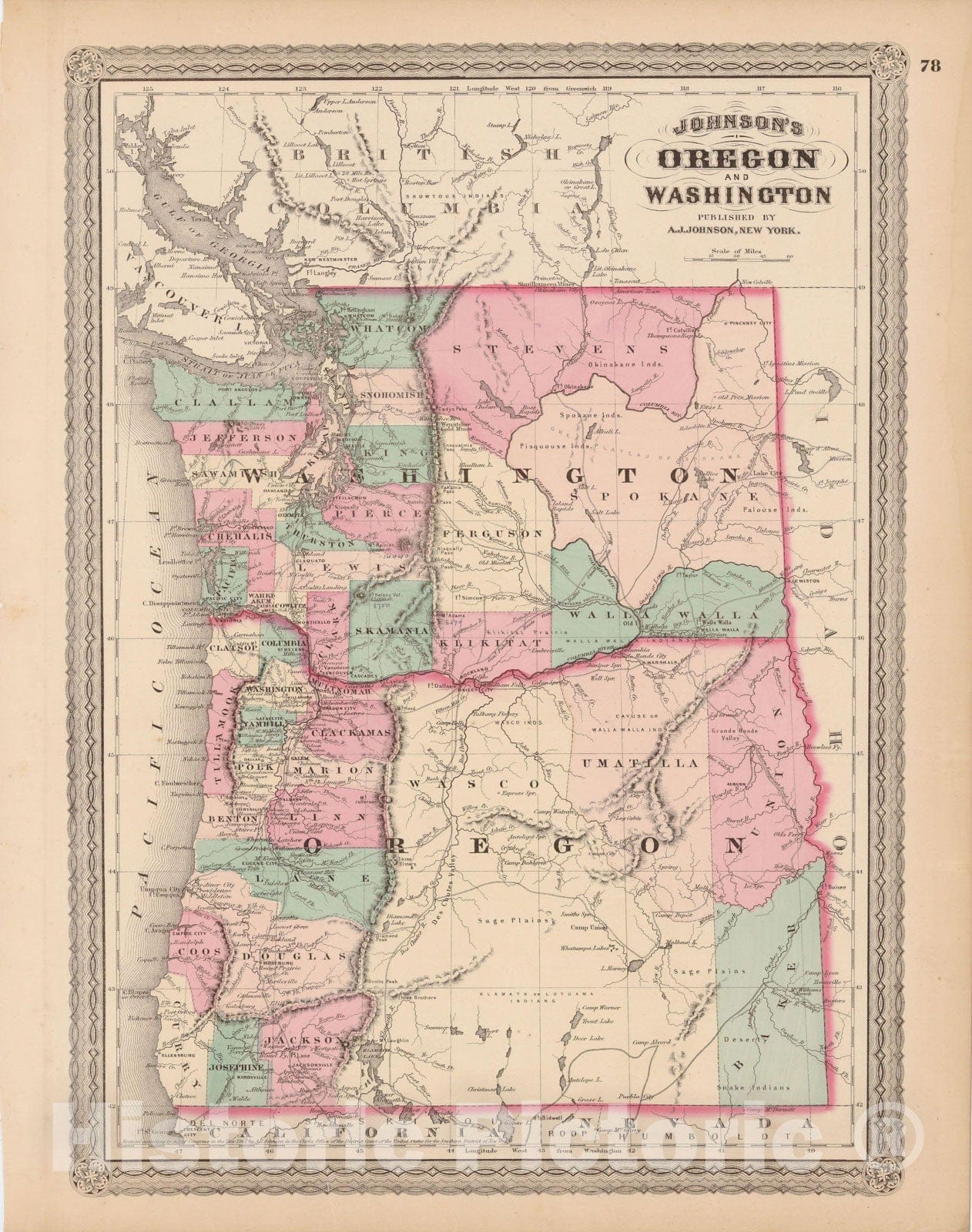 Historic Map : Oregon & Washington 1873 , Family Atlas World , Vintage ...