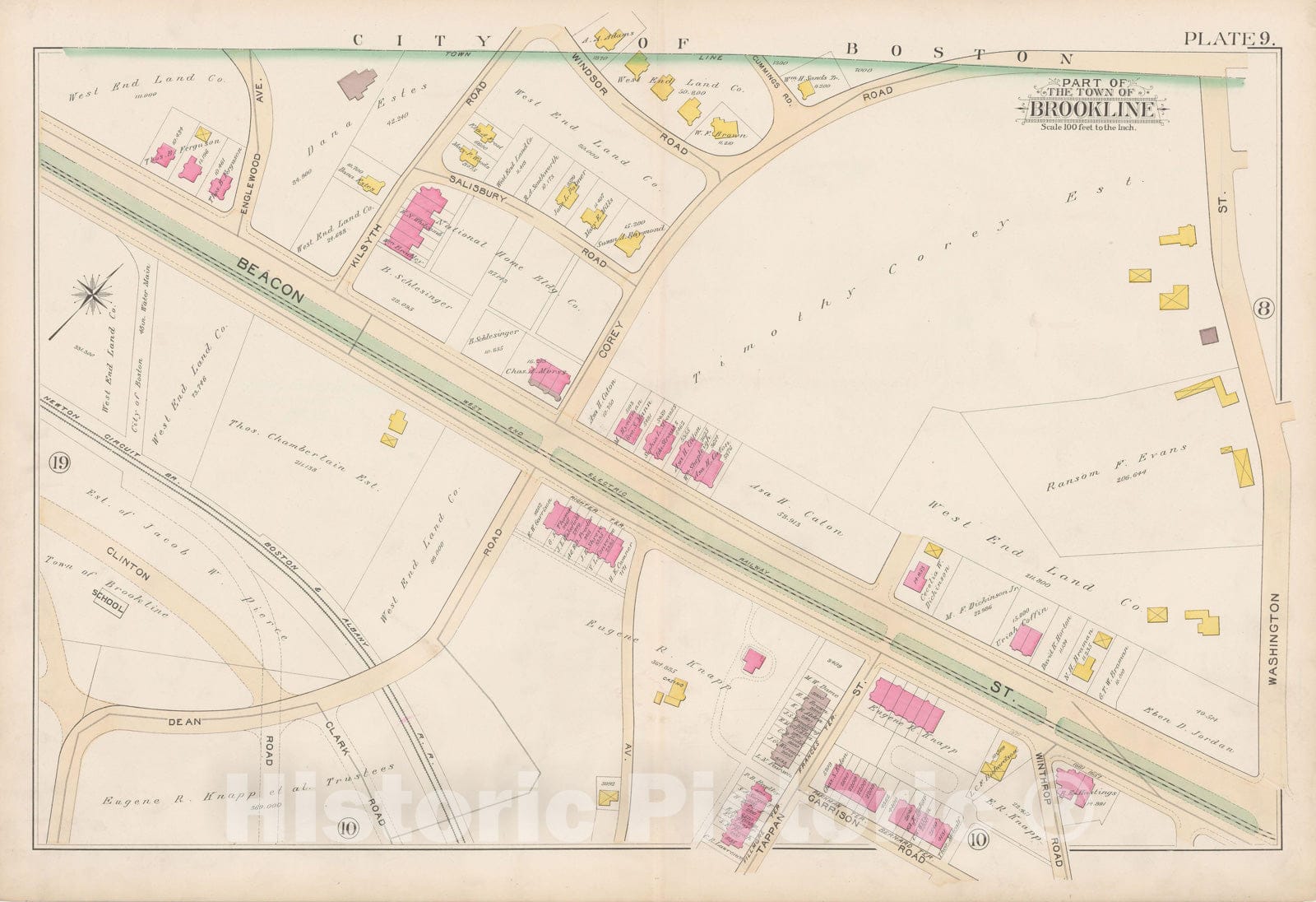 Historic Map : Atlas Town of Brookline, Brookline 1893 Plate 009 , Vin ...