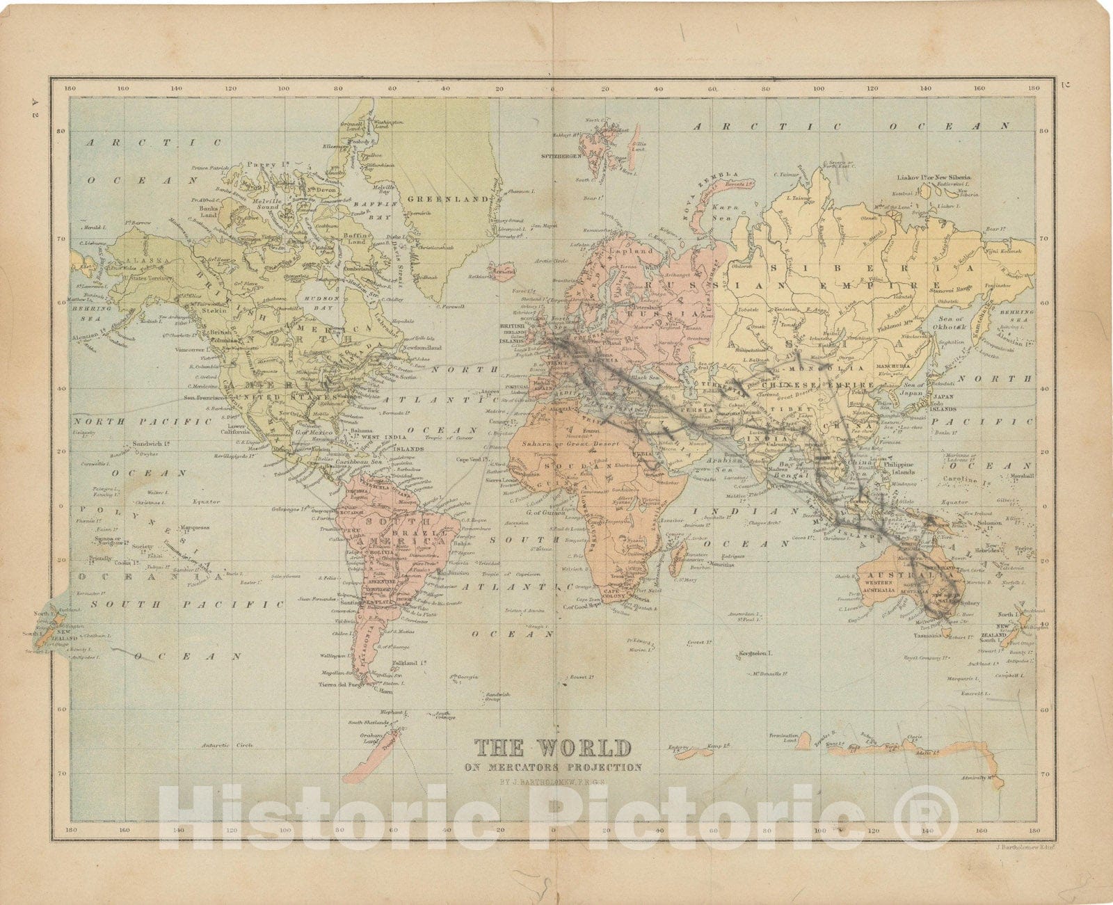 Historic Map : Student Atlas of Modern Geography, World Map 1875 , Vin ...
