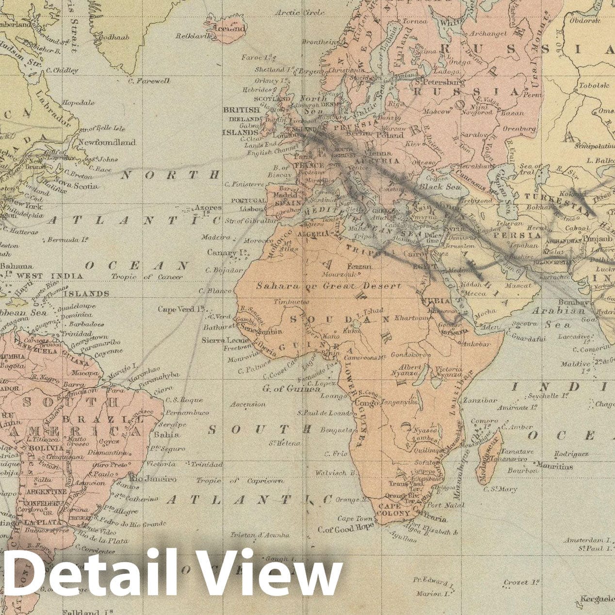 Historic Map : Student Atlas of Modern Geography, World Map 1875 , Vin ...