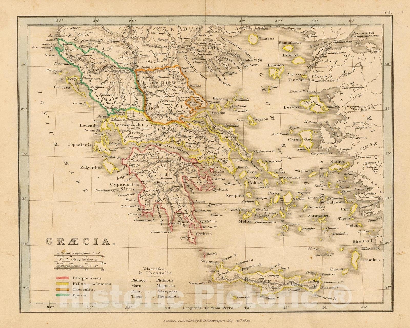 Historic Map : First Classical Atlas, Ancient Greece 1849 , Vintage Wa ...