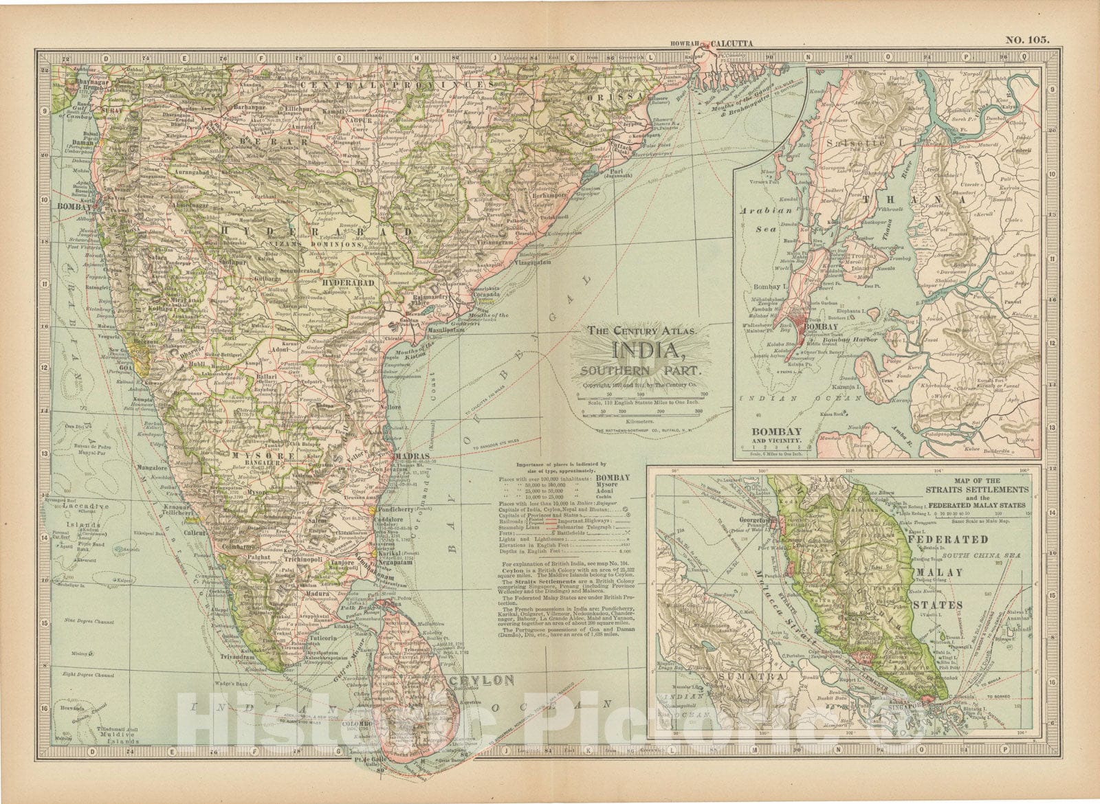 Historic Map : India & Sri Lanka & Malaysia & Singapore 1914 Century A ...