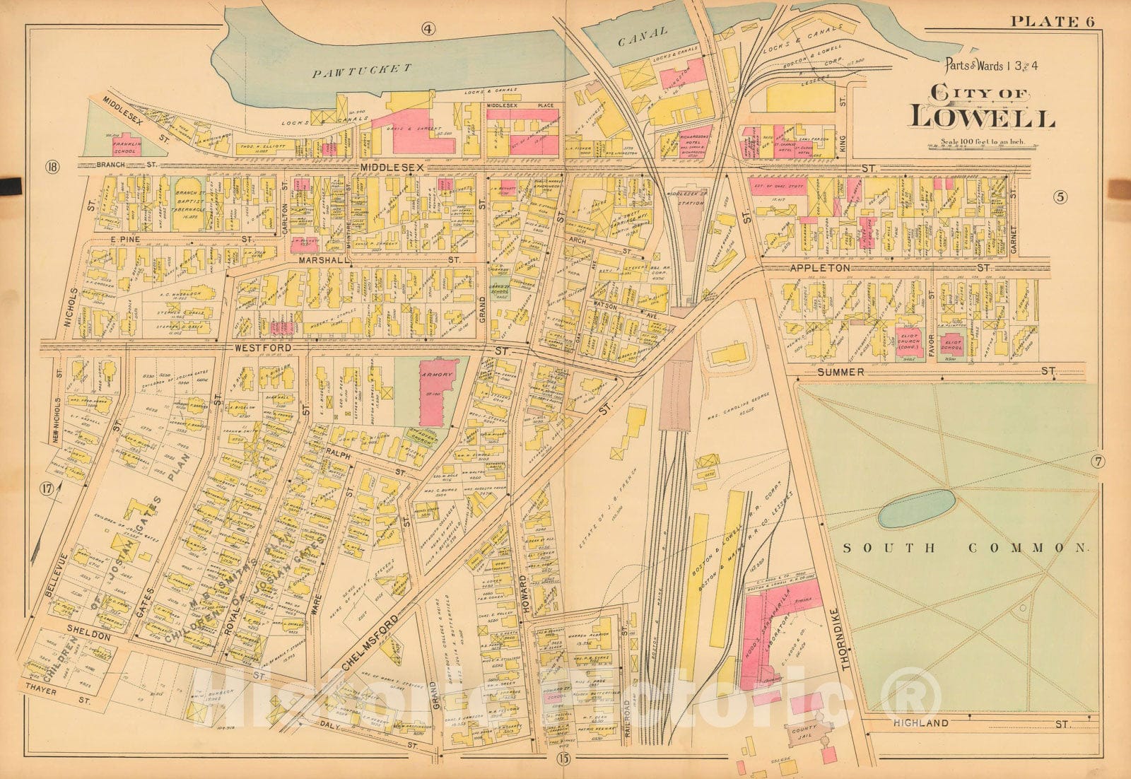 Historic Map : Atlas City of Lowell, 1896 Plate 006 , Vintage Wall Art ...
