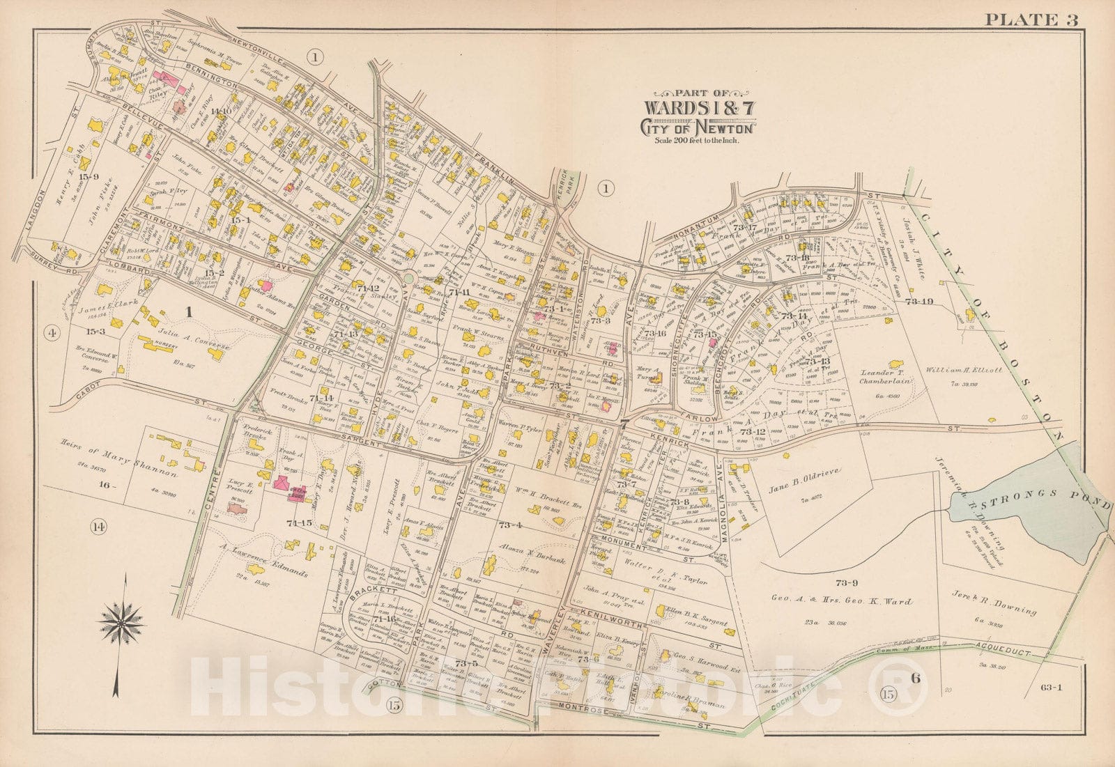Historic Map : Atlas of Newton, Newton 1907 Plate 003 , Vintage Wall A ...