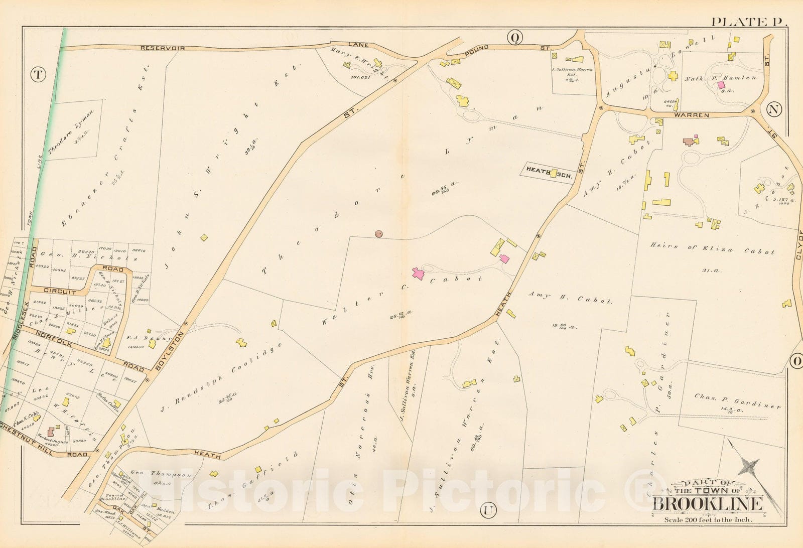 Historic Map : Atlas Town of Brookline, Brookline 1888 Plate P , Vinta ...