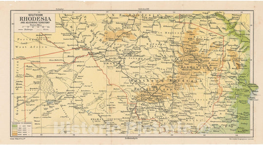 Historic Map : South Rhodesia 1911 , Vintage Wall Art – Historic Pictoric