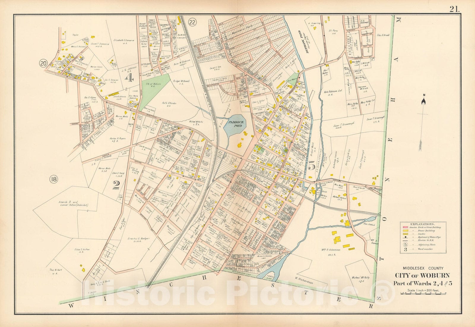 Historic Map : Atlas of Middlesex County, MA Vol. 2, Woburn 1906 Plate ...