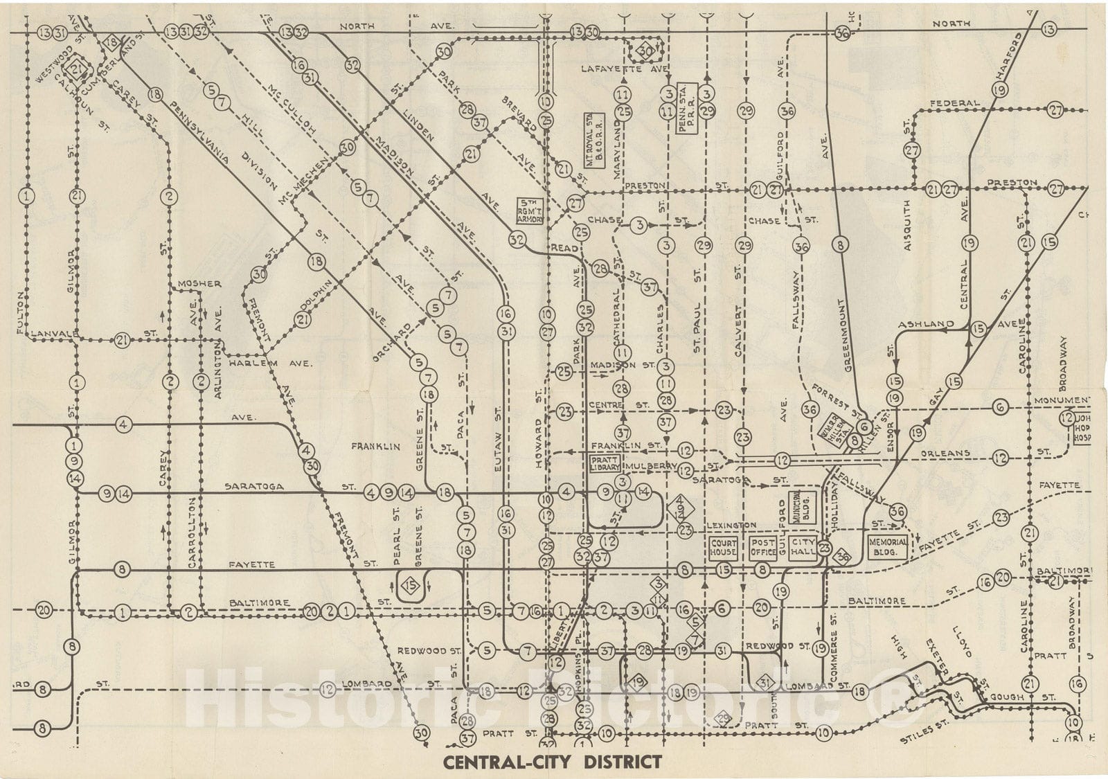 Historic Map : Baltimore Transit Map 1950 Railroad Catography , Vintag ...