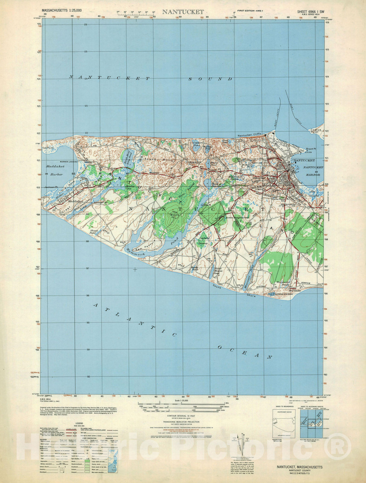 Historic Map : Nantucket 1947 Topographic Map , Vintage Wall Art ...