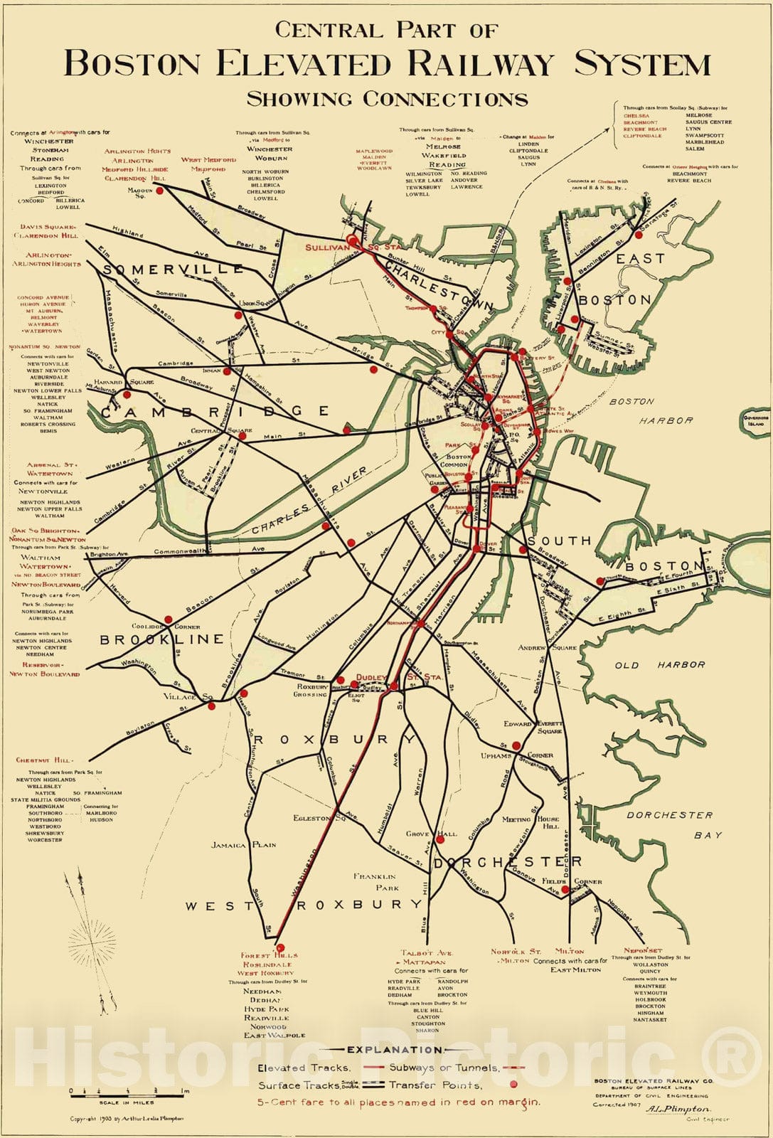 Historic Map : Greater Boston Transit Maps, Central Part of Boston Ele ...