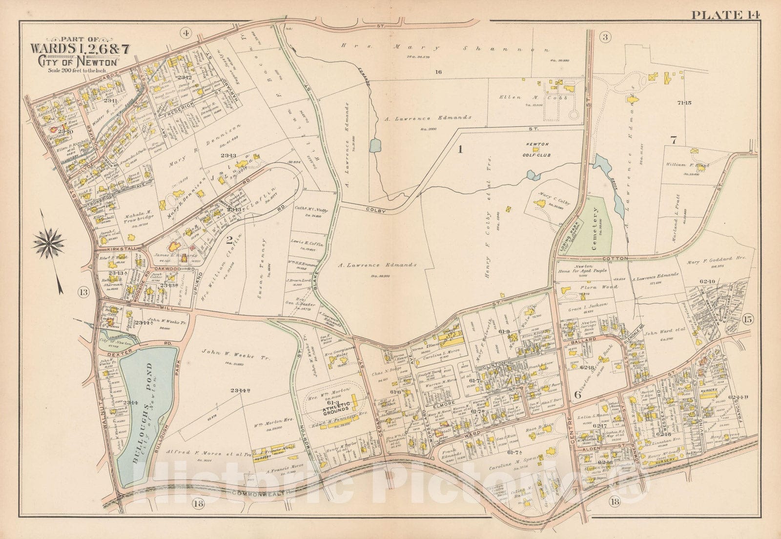 Historic Map : Atlas of Newton, Newton 1907 Plate 014 , Vintage Wall A ...