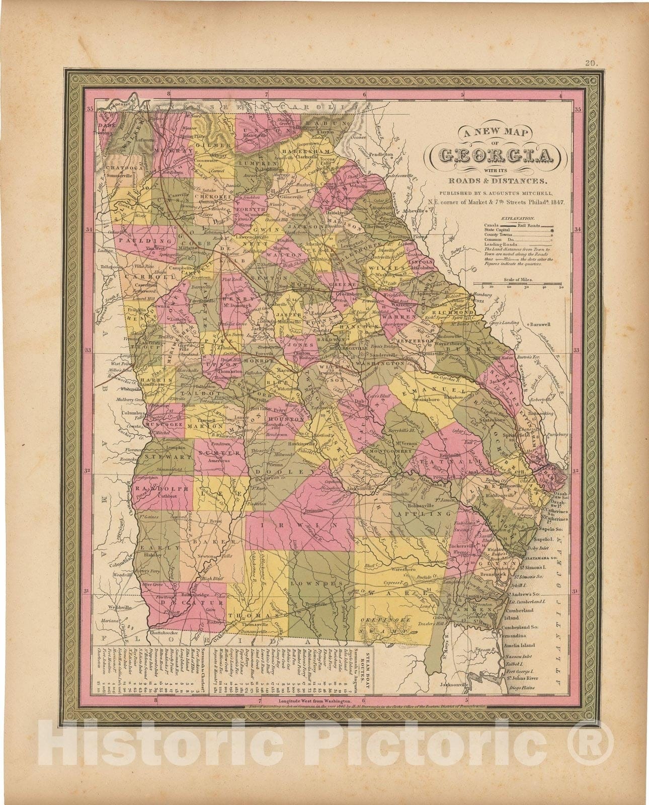 Historic Map : Georgia 1847 , A New Universal Atlas of the World , Vin ...