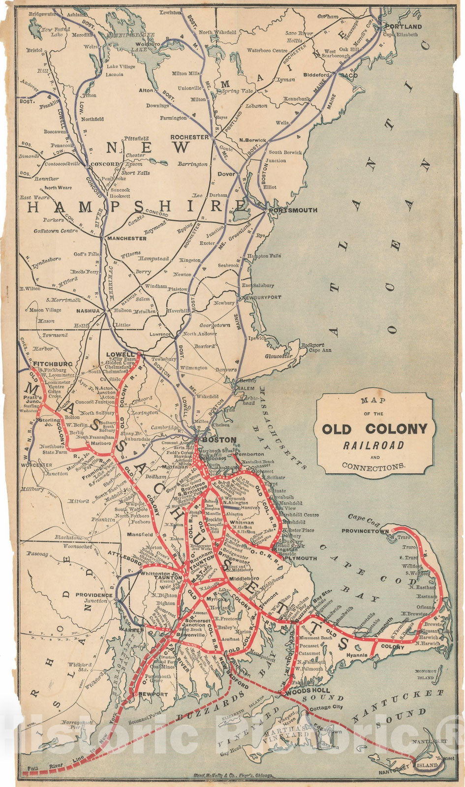 Historic Map : New Hampshire, Map of the Old Colony Railroad and Conne ...