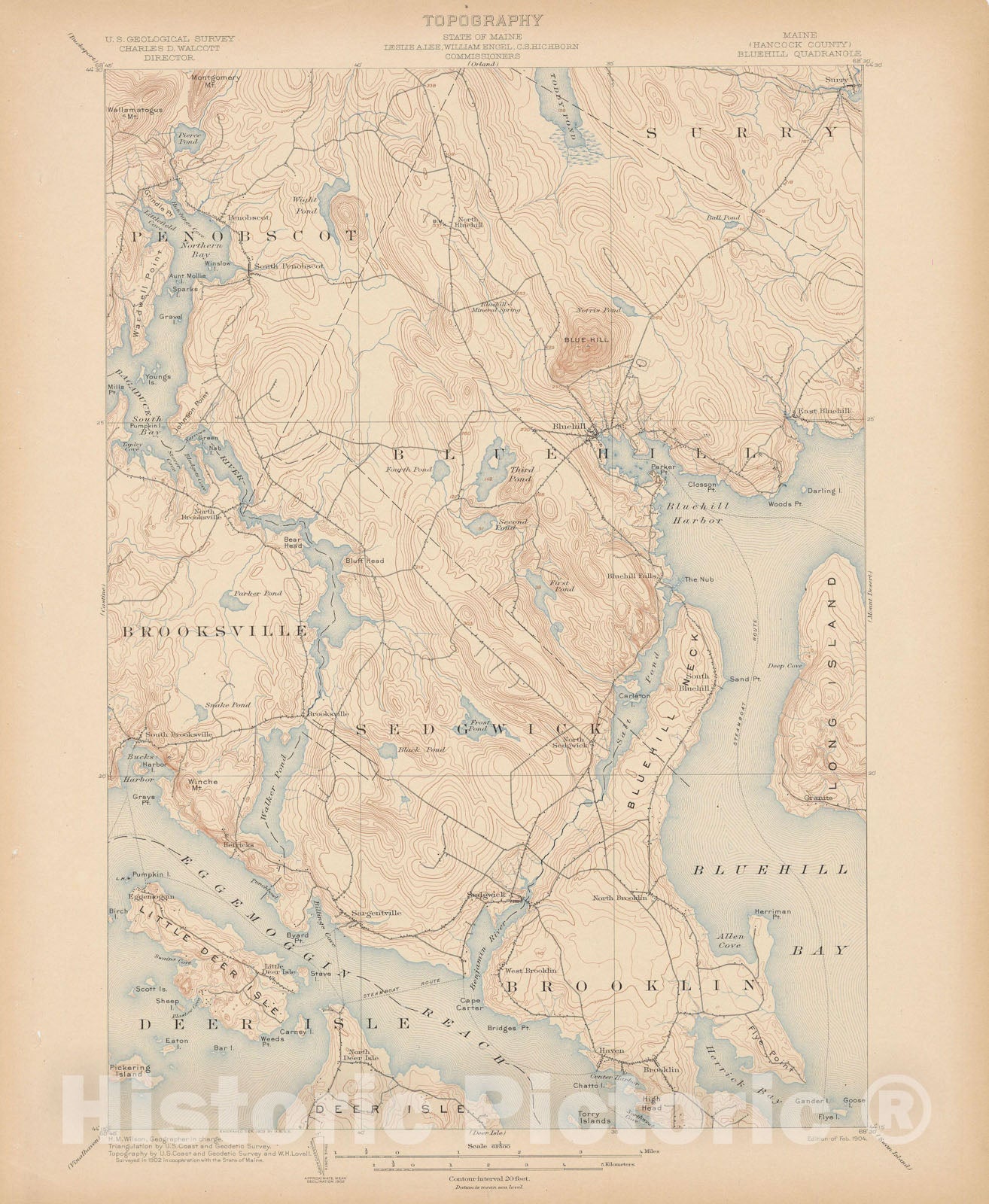 Historic Map : Atlas of Maine 1905, Bluehill & Brooklin & Penobscot Ba ...
