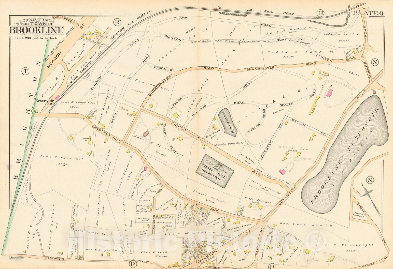 Historic Map : Atlas Town of Brookline, Brookline 1888 Plate Q , Vinta ...