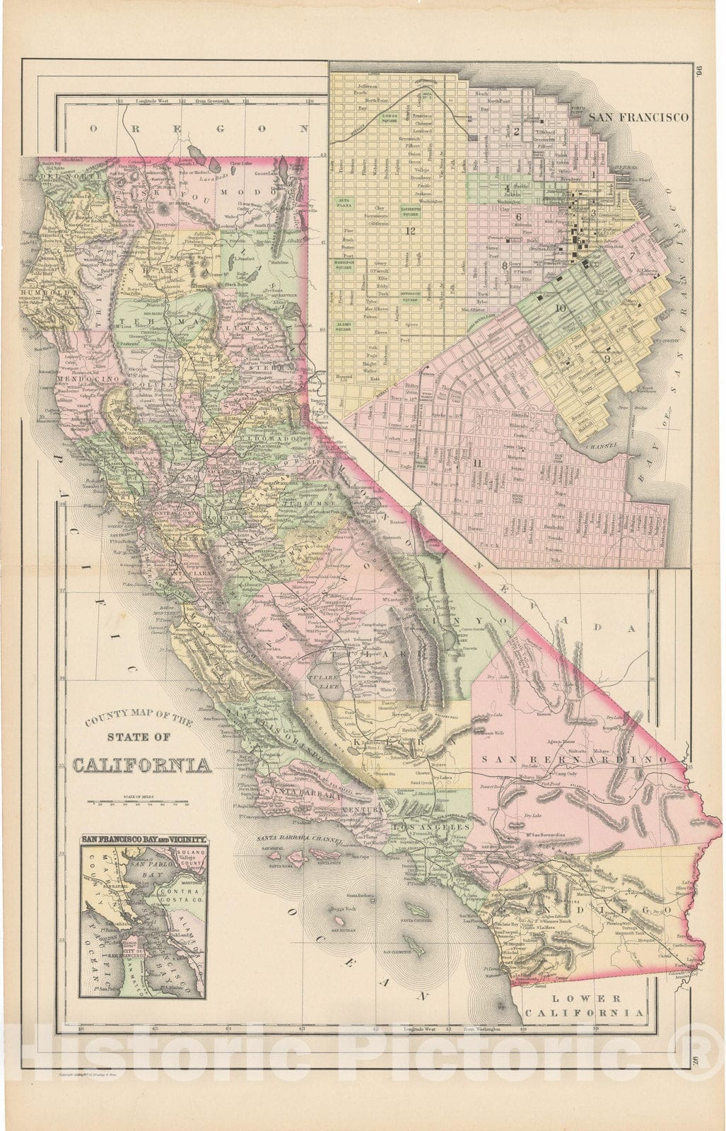 Historic Map : California 1886 , Century Atlas of the World, Vintage W ...