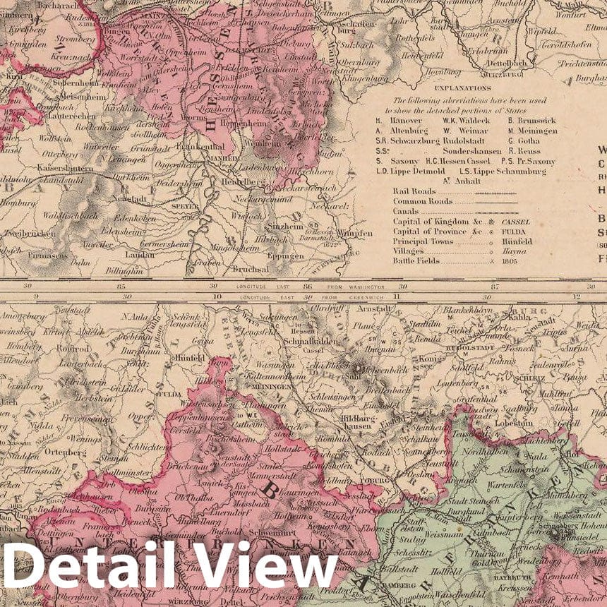 Historic Map : Germany 1865 , Johnson's Family Atlas , Vintage Wall Ar ...