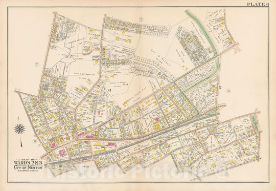 Historic Map : Atlas of Newton, Newton 1907 Plate 006 , Vintage Wall A ...