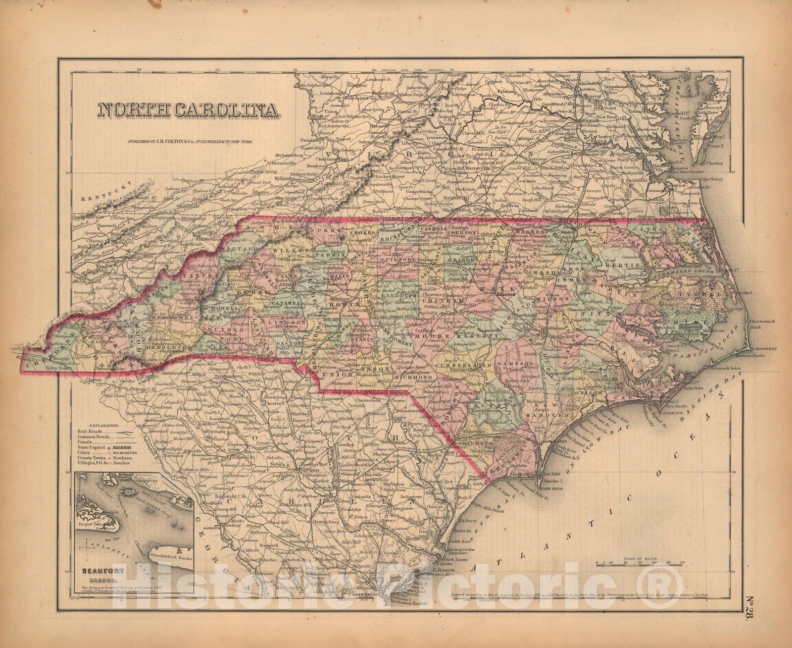 Historic Map : North Carolina 1857 , General Atlas (Of The World) , Vi ...