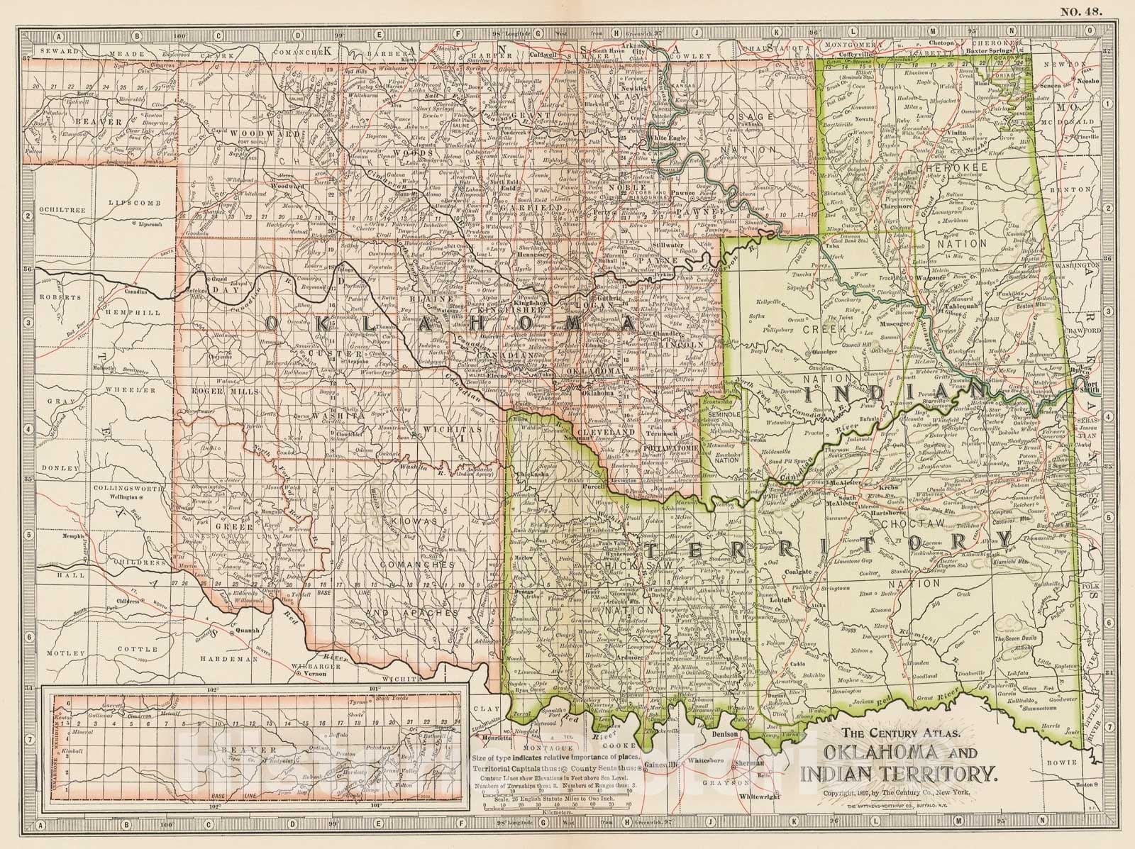 Historic Map : Oklahoma 1897 , The Century Atlas World , Vintage Wall ...