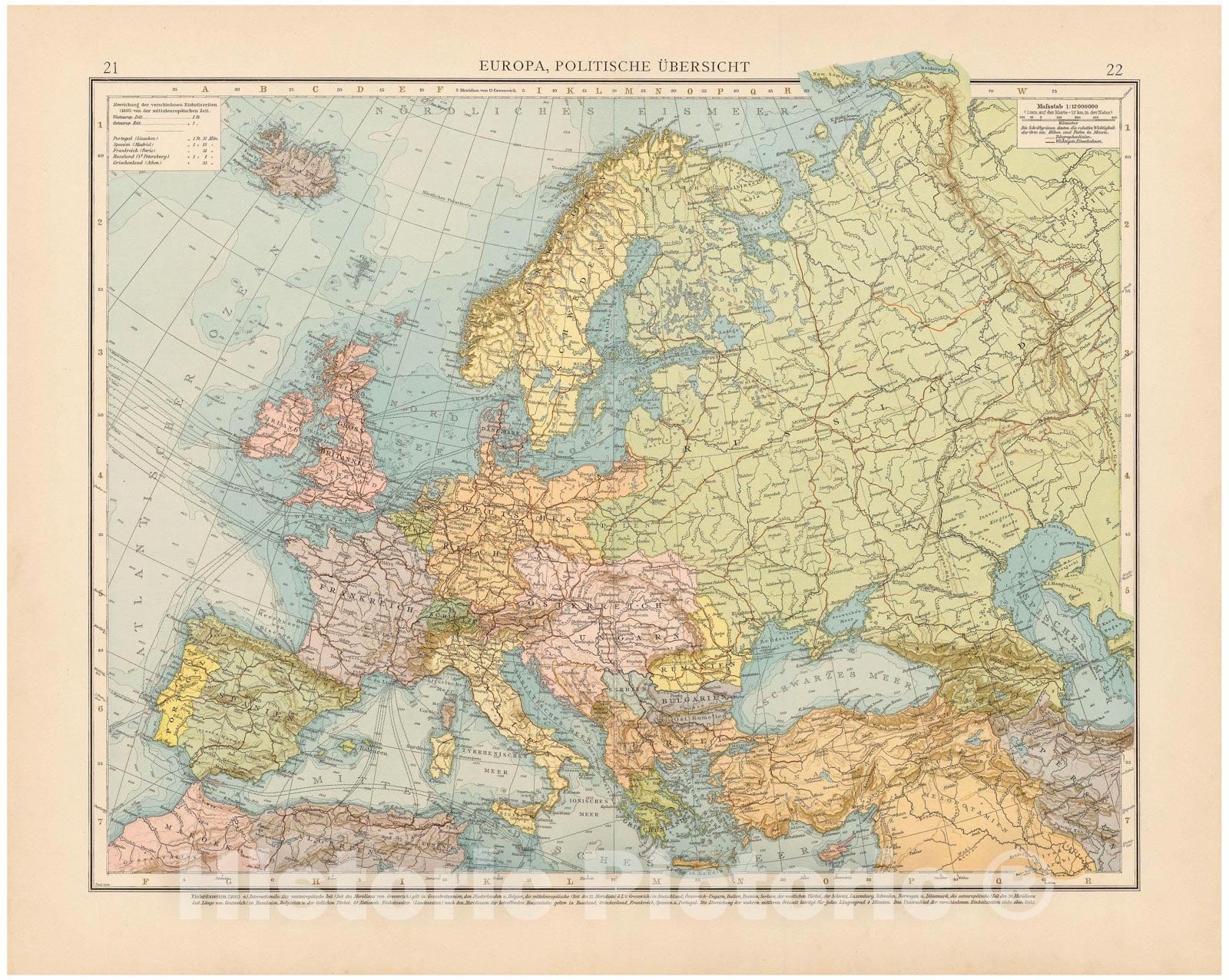 Historic Map : Europe 1899 , Andrees Allgemeiner Handatlas , v2, Vinta ...