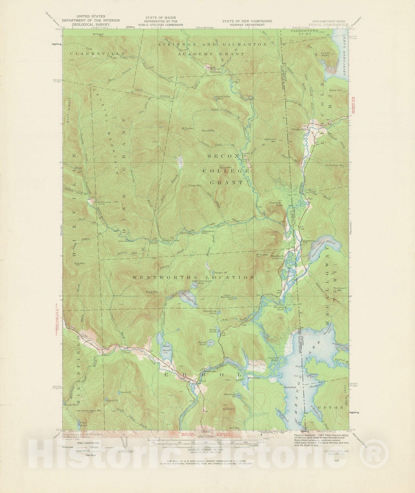 Historic Map : USGS 7.5 Minute Sheets and Quadrangles, Errol 1930 Topo ...