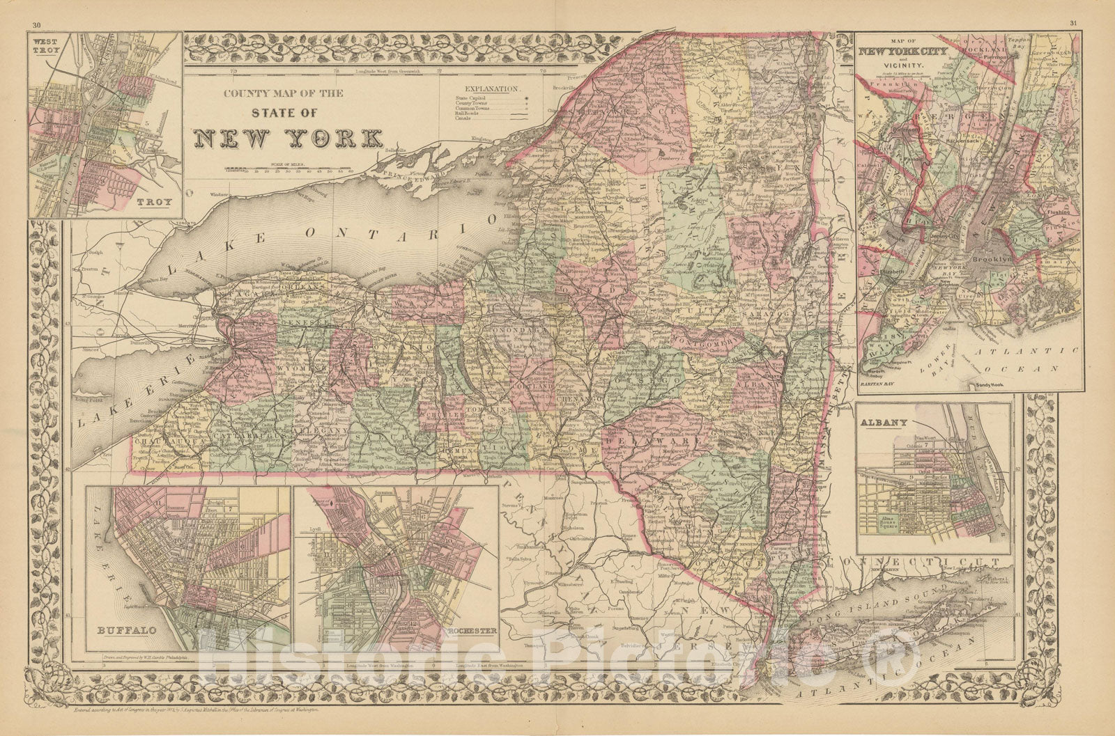 Historic Map : New York 1882 , Mitchell's New General Atlas , Vintage ...