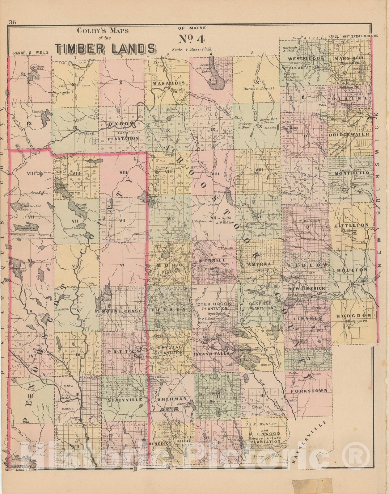Historic Map : Atlas of Maine, Timberlands #4 1885 , Vintage Wall Art ...