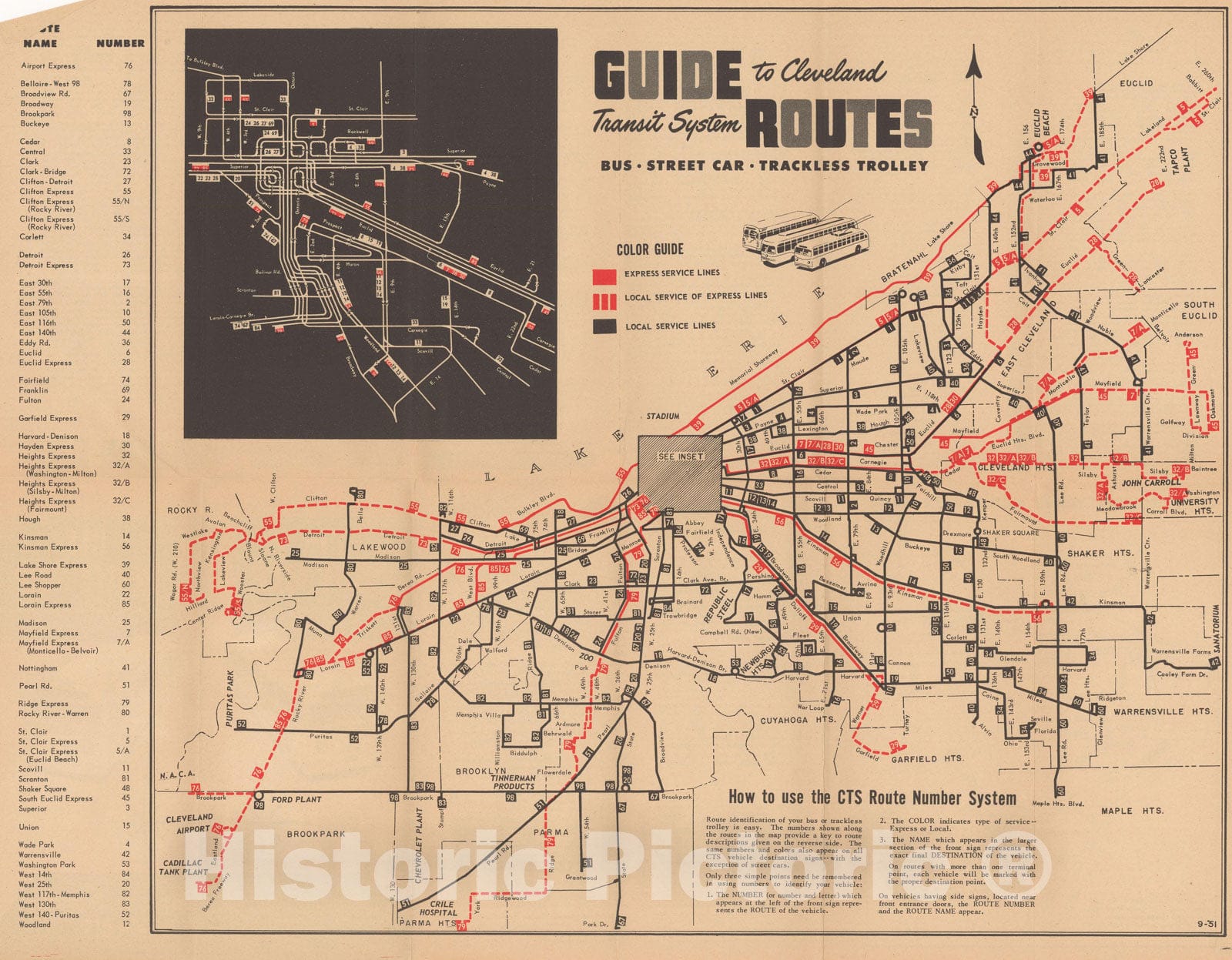 Historic Map : Cleveland Transit System 1951 Railroad Catography , Vin ...