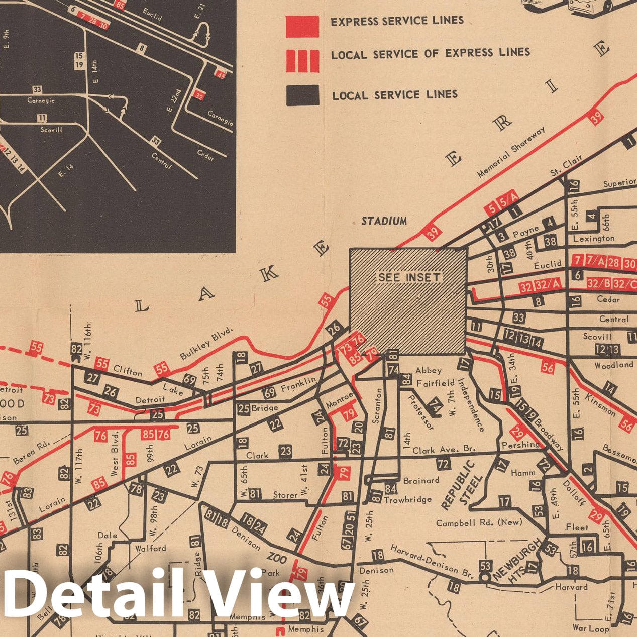 Historic Map : Cleveland Transit System 1951 Railroad Catography , Vin ...