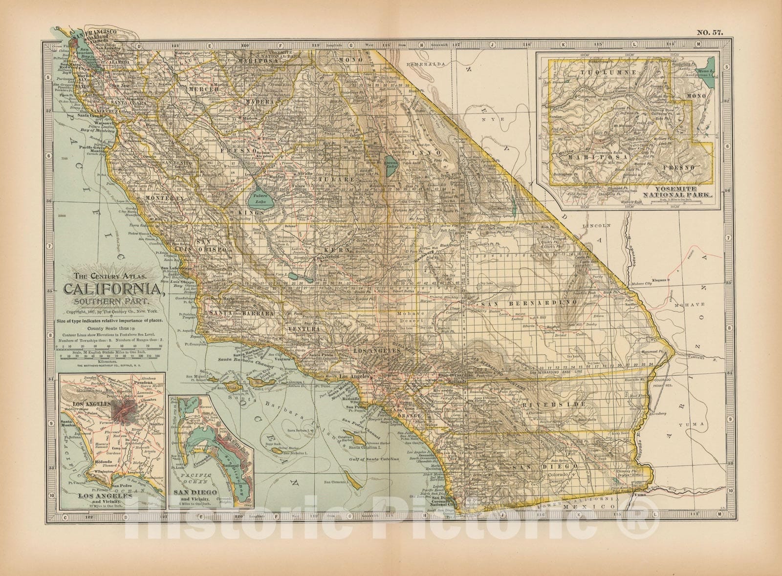 Historic Map : California 1897 , The Century Atlas World , Vintage Wal ...