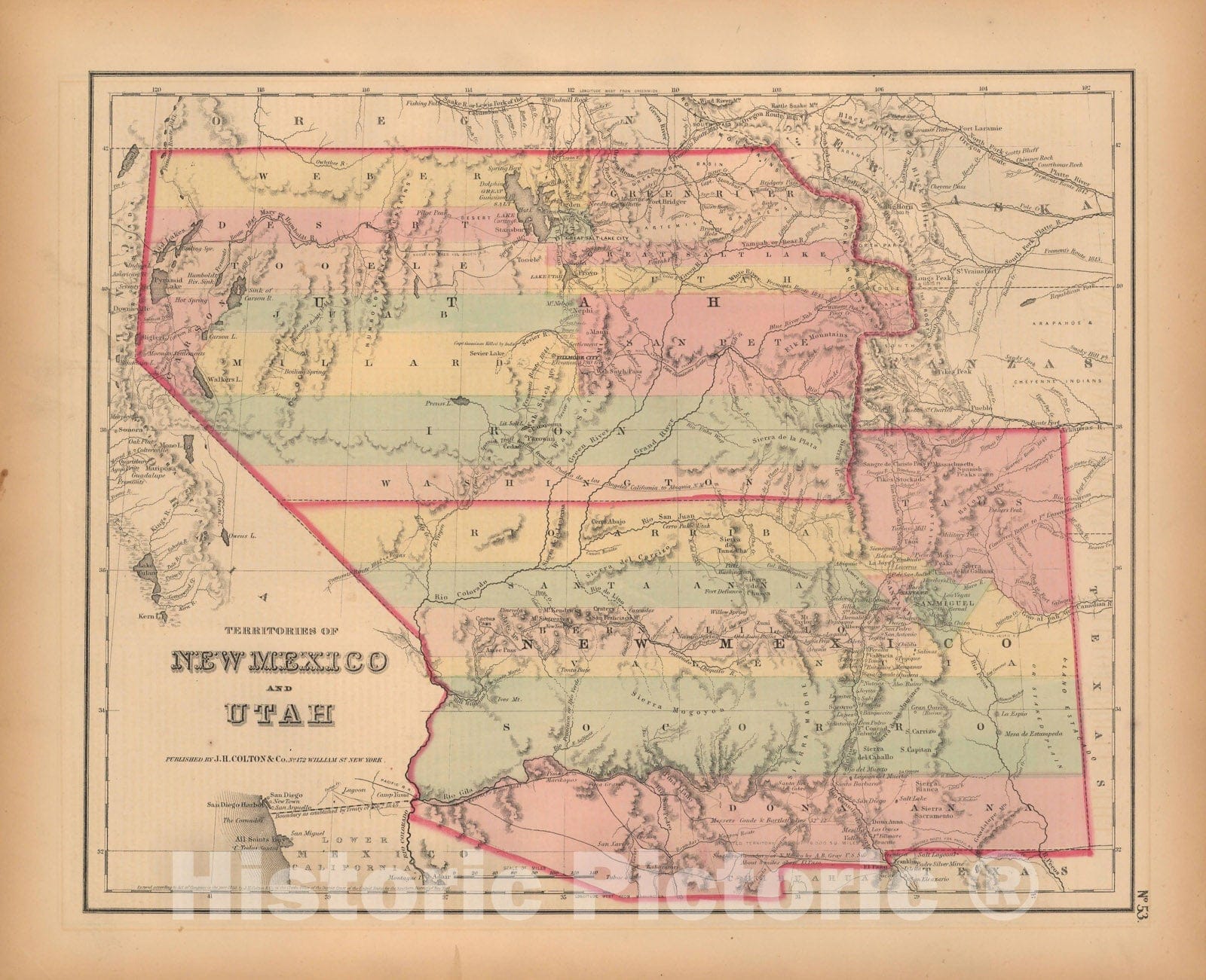 Historic Map : New Mexico & Utah 1857 , General Atlas (Of The World ...